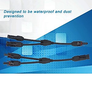 Solar Connector y Branch Parallel Adapter Cable Cord, 2 to 1 Panel Connector Plug Tool Kit, 2 Side Built in Lock, Brass PPO Material Waterproof for Photovoltaic System