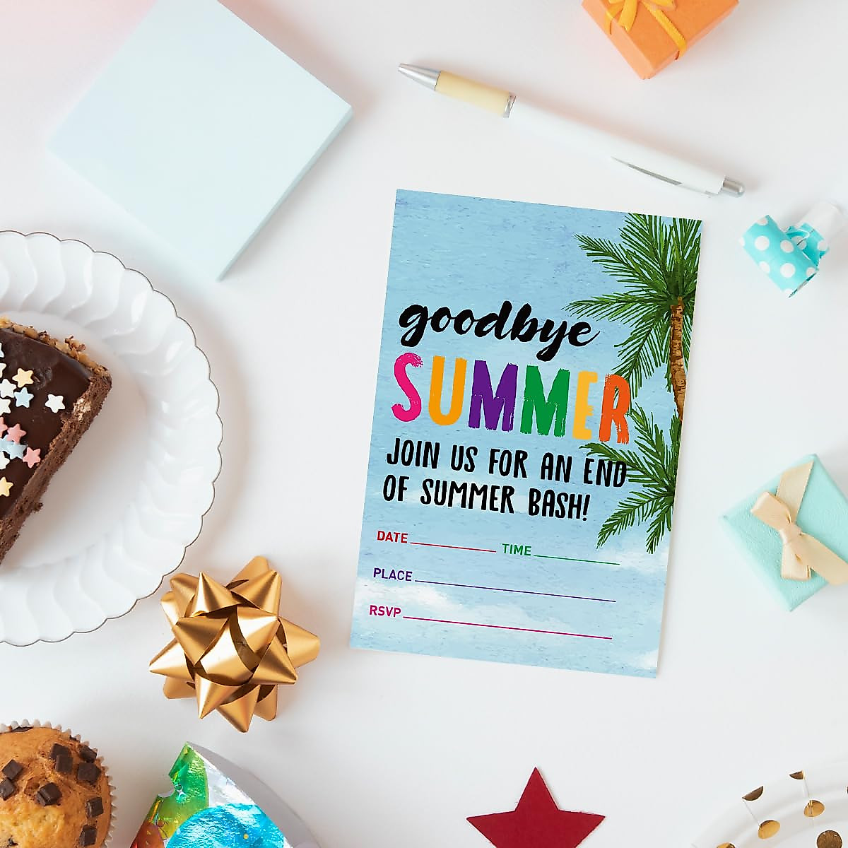 UDNADKEX Summer Bash Party Invitations with Envelopes, Summer Barbecue Cookout Pool Party Invites, End of Summer Invite Cards, Goodbye Summer, 4"x6" Set of 20