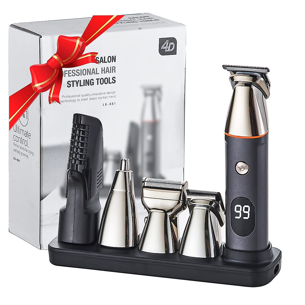 Audoc 5 in 1 Waterproof Hair Trimmer Kit for Men - Precision Trimmer, Micro Shaver, Full Size Trimmer, Body Hair Trimmer, Nose Trimmer, LED Display, Magnetic Replacement Heads