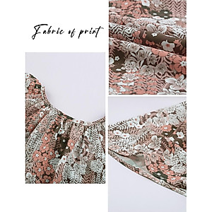 SimpleFun V Neck Tops for Women Sexy Casual Flower Print Drawstring Bohemian Blouses (A-Khaki,XXL)