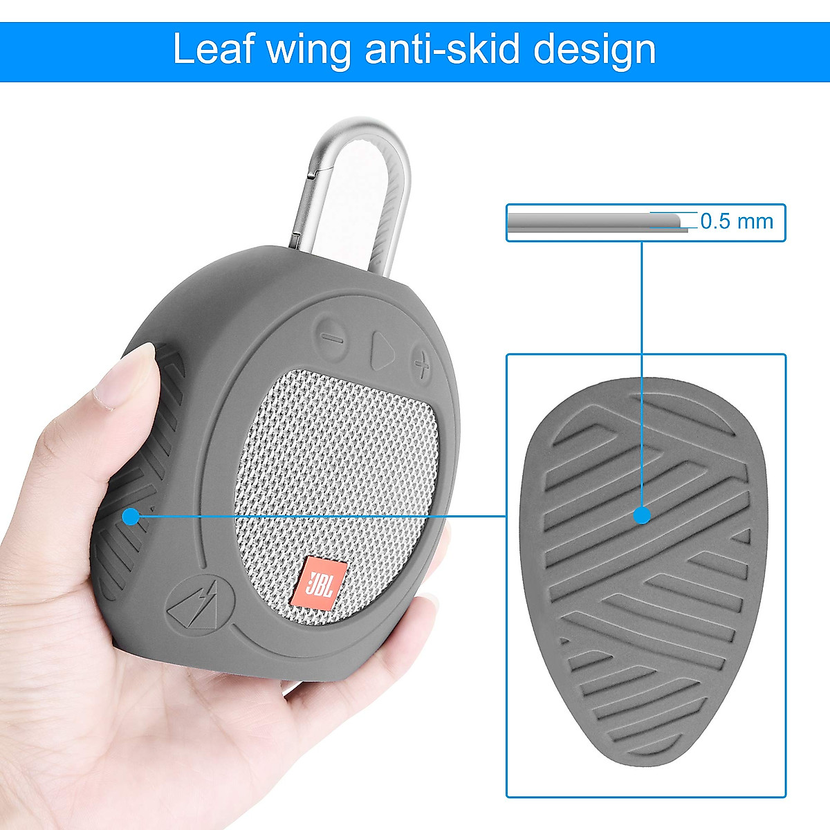 TXEsign Protective Silicone Stand Up Carrying Case for JBL Clip 3 Waterproof Portable Bluetooth Speaker (Light Grey)