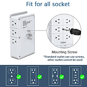 Outlet Extender Surge Protector Nikleb, Multi Plug Outlet with USB Ports Total 3.1A, USB Wall Charger Multiports with C Adapter, USB&Outlet Splitter Heavy Duty, Wall Plug Extender for Gaming Stuff