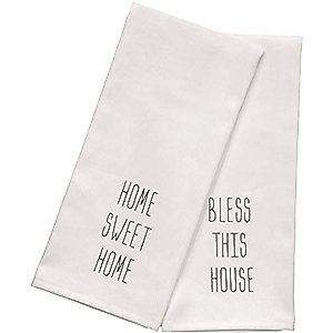 100% Polyester Kitchen Towels Set of 2 - Dish Towels 18" X 28" (Home Sweet Home and Bless This Home)