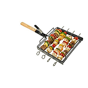 Camerons BBQ Skewer Rack Set - Includes Detachable Handle & 4 Non-Stick Stainless Steel Skewers for Grilling Barbecue Shish Kabobs, Meat, Vegetables & More - Great Father's Day Grilling Gift for Dad
