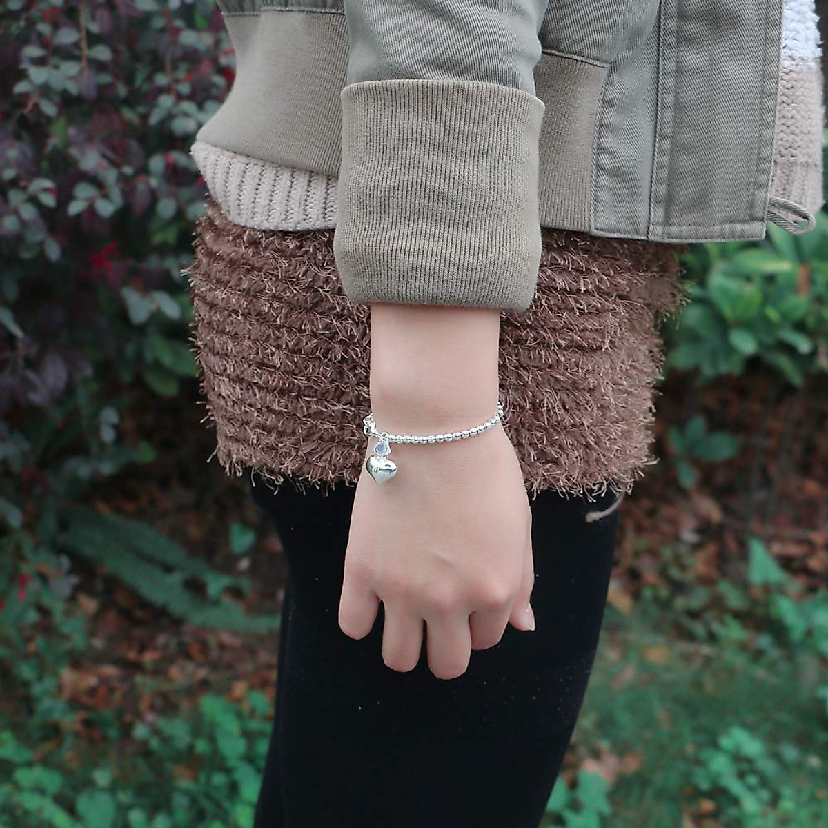 Dankadi New Women's 925 Sterling Silver Bracelet Minimalist 4-6MM Round Bead Chain Solid Silver Bracelet Charm Jewelry Lobster Claw Clasp (Silver 4mm16cm)