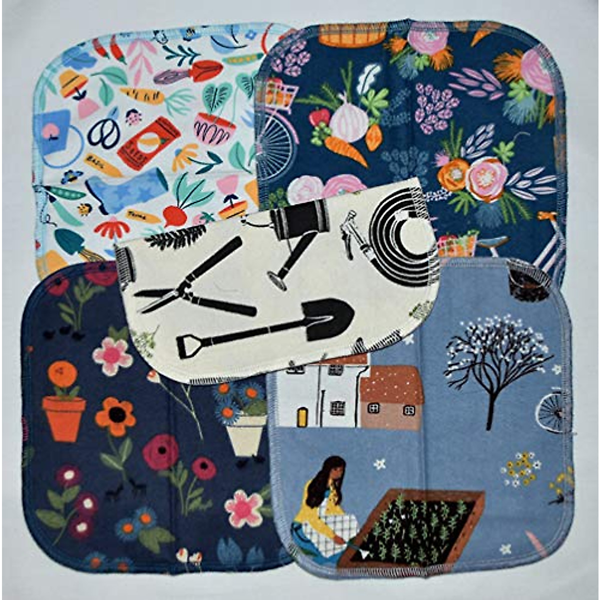 2 Ply Printed Flannel Little Wipes 8x8 Inches Set of 5 Gardening Love