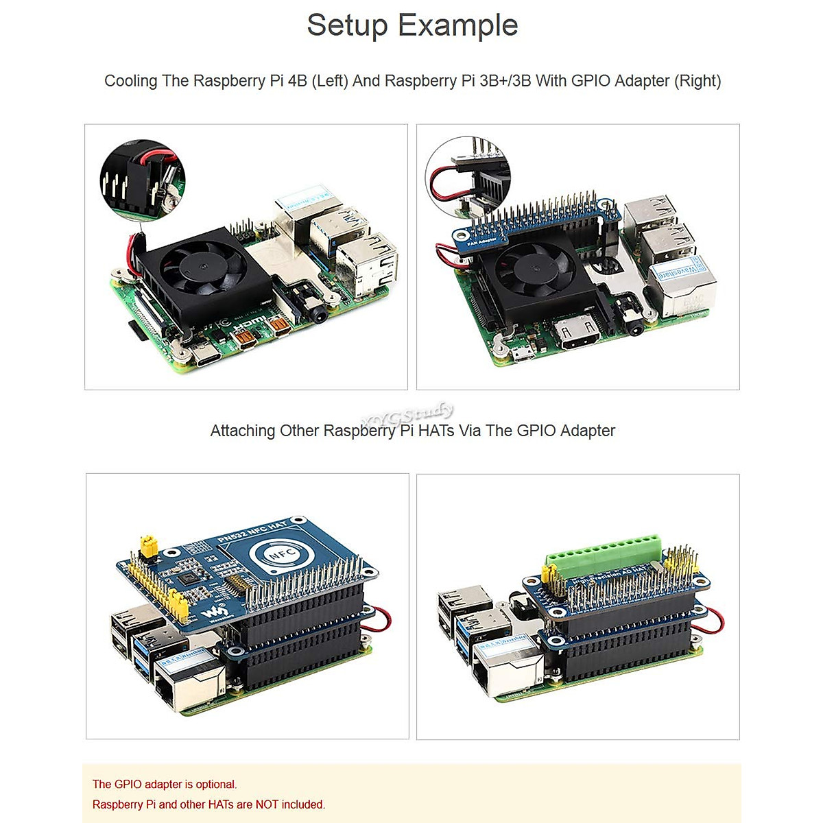 Cooling Fan for Raspberry Pi 4B/3B+/3B Low-Profile CPU with Aluminum Alloy Bracket and GPIO Fan Adapter @XYGStudy (PI-FAN-3007-B)