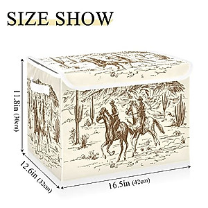 Western Desert Cowboy Storage Basket 16.5x12.6x11.8 In Collapsible Fabric Storage Cubes Organizer Large Storage Bin with Lids and Handles for Shelves Bedroom Closet Office