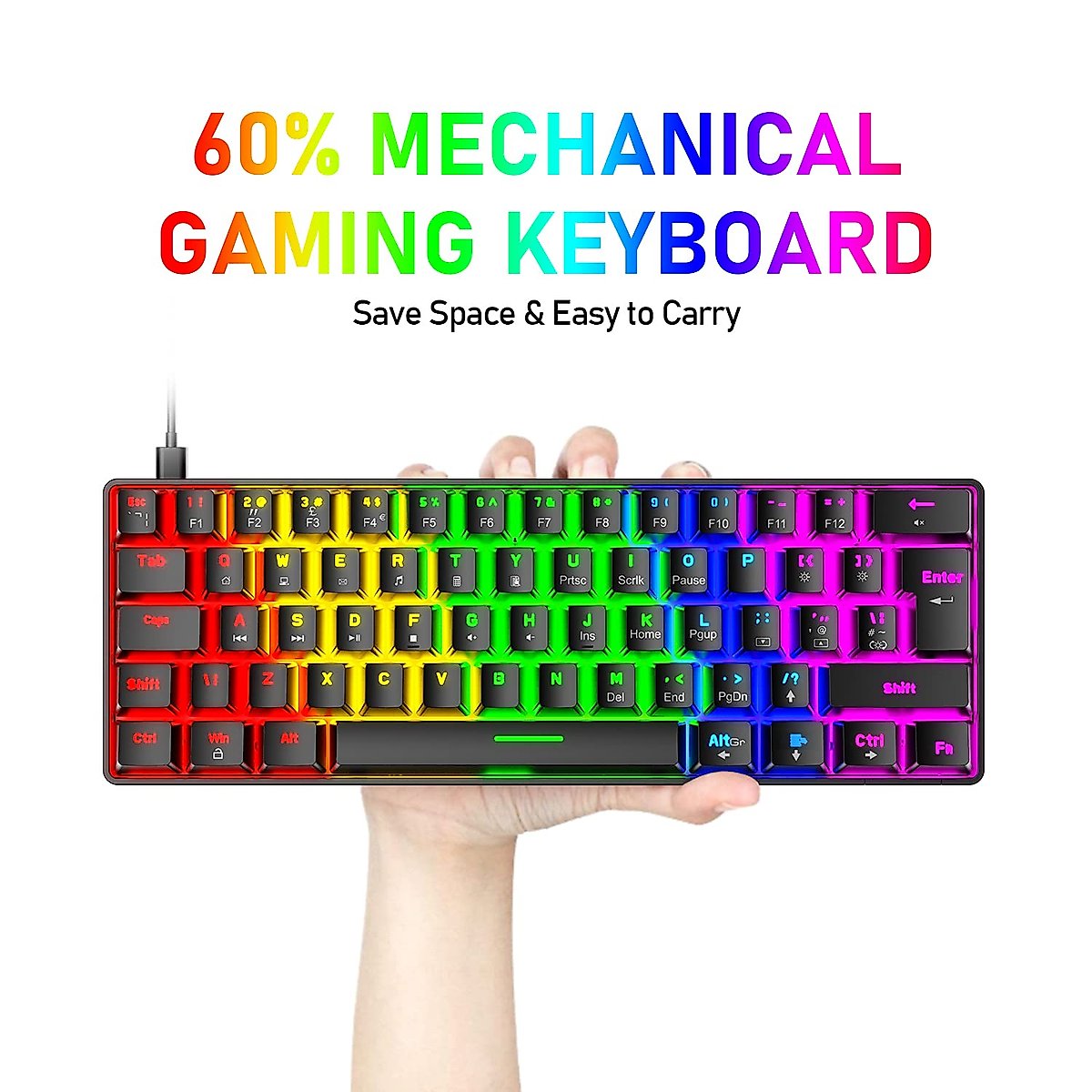 60% True Mechanical Gaming Keyboard Ultra-compact with 20 Rainbow Backlit Type C Wired Programmable 62 Keys Linear Red Switch Waterproof Non-Conflict and Gaming Mouse Pad  for PC/Laptop/PS5（Black)