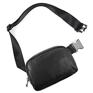 ODODOS Mini Belt Bag with Adjustable Strap, Vegan Leather Fanny Pack Small Waist Pouch for Workout Running Traveling Hiking, Matt Black
