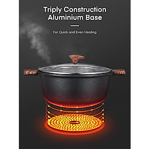 D.Perlla Stock Pot 6-Quart With Glass Lid, Nonstick Granite Aluminum Soup Pot, PFOA free, Dishwasher Safe and Oven Safe Cooking Pot, Induction Pot Compatible with all Stoves, Large Capacity for Stock