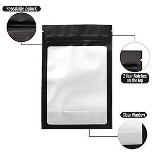 COLSEN 3 x 4 Inches 400 Pack (28 g or 1 oz) Smell Proof Mylar Resealable Foil Pouch Bags - Food Storage Airtight Multi Purpose Zipper Candy Bags for Small Business (Matte Black with Clear Window)