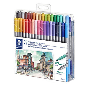 STAEDTLER double ended fiber-tip markers, for sketching, drawing, illustrations, and coloring, 72 vibrant colors, washable, 320TB72 LU