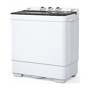ROVSUN 26lbs Compact Twin Tub Portable Washing Machine, Mini Washer(18lbs) & Spiner(8lbs) / Built-in Drain Pump/Semi-Automatic for Camping, Apartments, Dorms & RV’s (Grey)