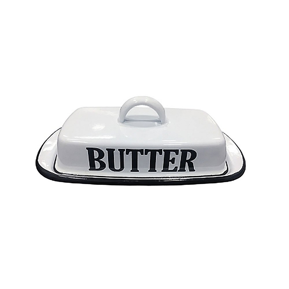 VIP- Vintage Farmhouse Style Enamel Butter Dish, White and Black