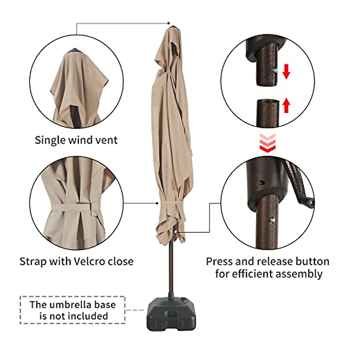 Verano Garden Patio Umbrella Rectangular Outdoor Table Market Umbrella with Push Button Tilt & Crank, 6.6 X 10 ft, Beige