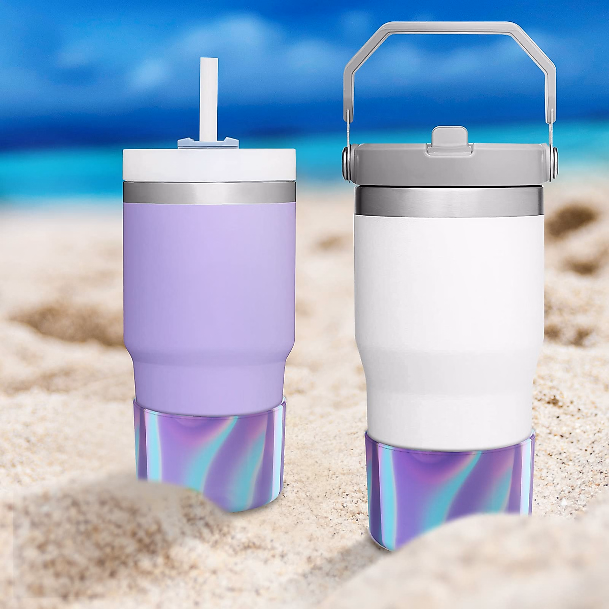 WUQID Protective Mixed Silicone Boot Sleeve 2PC Compatible with Stanley 20 30 40oz & Hydroflask 12oz-40oz Bottles/Tumbler Anti-Slip Bottom Sleeve Cover for All Bottles Bottom Width of 2.83-2.95in