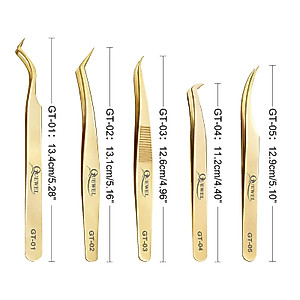 Volume Eyelash Extensions Tweezers Set 5 PCS,Stainless Steel Lash Tweezers Curved Precision Tweezers Application