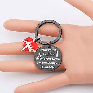 BLEOUK Grey's Anatomy Gift Trust Me I Watch Grey's Anatomy I'm Basically A Surgeon Grey's Anatomy TV Show Inspired Keychain Gift (Grey's Anatomy Surgeon black)