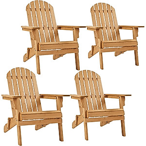 Topeakmart Set of 4 Folding Adirondack Chair Outdoor Weather Resistant Chairs for Patio Deck Garden, Backyard Deck, Fire Pit, Honey Brown