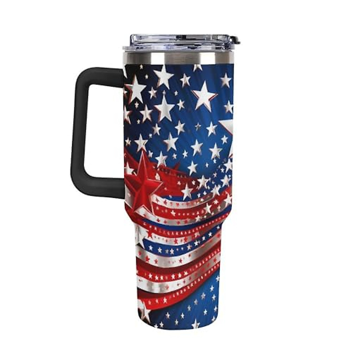 Independence Day U.S. Stars 40 Oz Stainless Steel Cup Travel Tumbler with Handle and Straw Lightweight Coffee Mug for Home Office