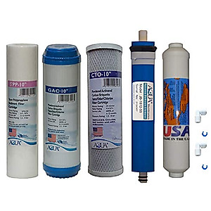 5 Stage Reverse Osmosis Replacement Filter Set with 50 GPD Membrane, Inline Carbon postfilrer (USA Made) and QC Fitting…