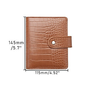 A7 Crocodile Budget Planner, Brown Leather Wallet with Snap Closure, 6-Ring Binder Cover for Money Saving Organizer