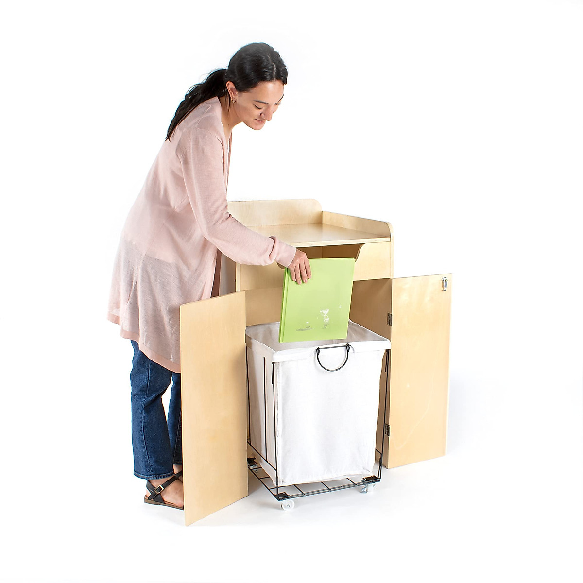 Guidecraft Library Book Drop - Wooden Rolling Books and Media Storage Unit with Casters, Office and School Supply