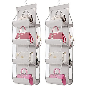 AARAINBOW 2 Packs Hanging Handbag Purse Organizer, Purse Bag Organizer Storage Hanging Bag Organizer for Closet Rack for Purses 8 Pockets Wardrobe Closet Space Saving, 41L*13.5W (B, 2 Gray)