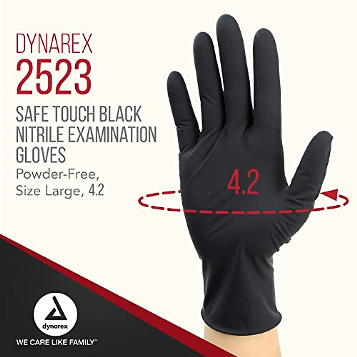 Dynarex Safe-Touch Black Disposable Nitrile Exam Gloves, Powder-Free, Used in Healthcare and Professional Settings, Law Enforcement, Tattoo, Salon or Spa, Large, 1 Box of 100 Gloves