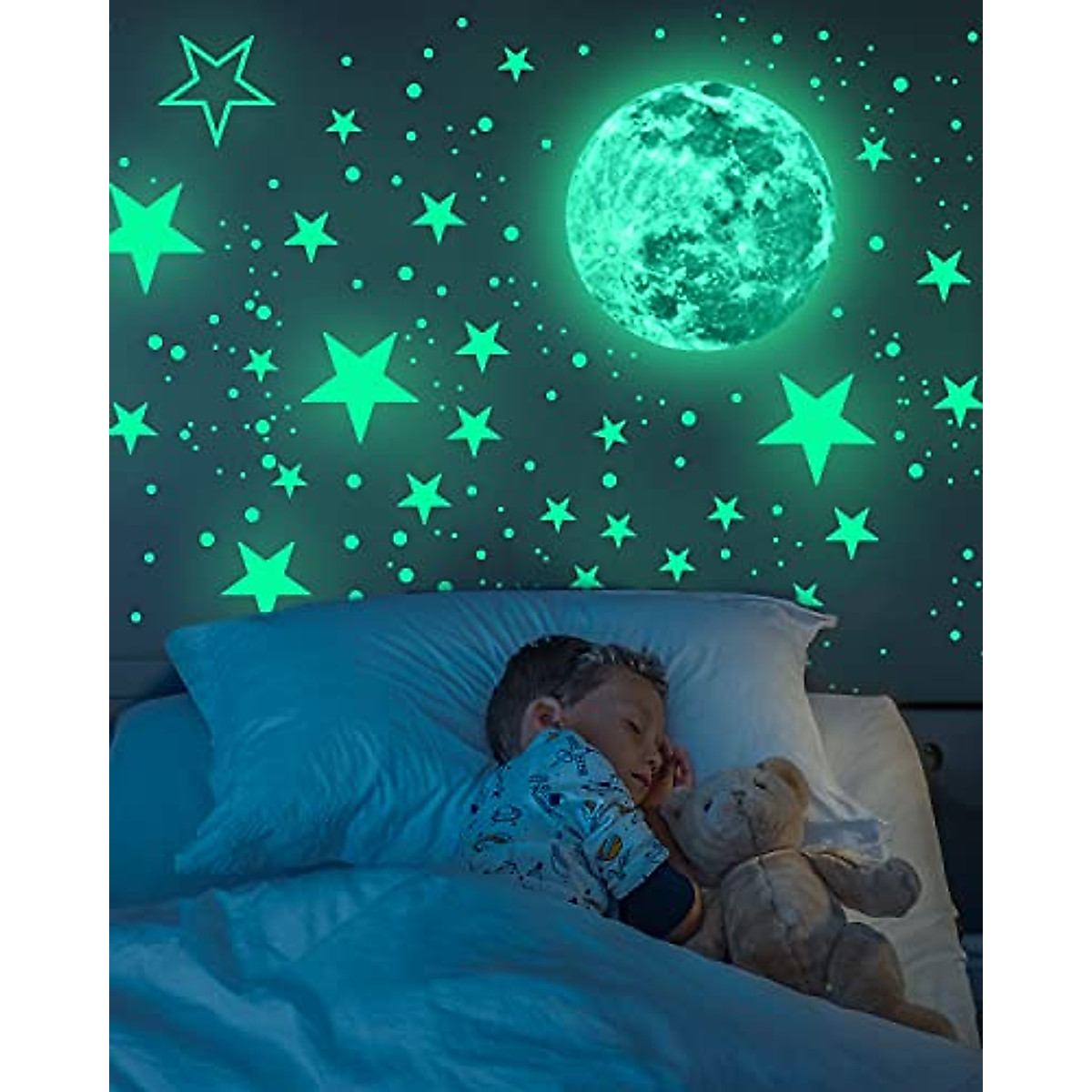 Glow in The Dark Stars Wall Stickers,Glowing Stars for Ceiling and Wall Decals,435 Pcs,Ceiling Stars Glow in The Dark,Perfect for Kids Bedding Room,Play Room,Living Room,Wall Decorations,Baby Room Decor,Best Birthday Gift（Green）