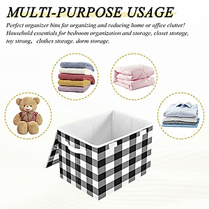 YETTASBIN Buffalo Plaid Storage Basket with Lid and Handles, Large Collapsible Fabric Storage Bins Sturdy Storage Organizer for Shelves, Closet, Bedroom, School, Office, Home Decor
