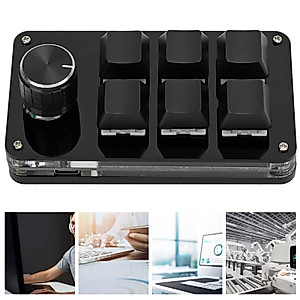 Fewb 6 Keys One Handed Mechanical Gaming Keyboard, Mini Keypad Programmable Macro Keyboard with Knob, USB Shortcut Multifunction Keyboard for PC Computer Gaming(Black)