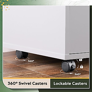 DEVAISE File Cabinet with Charging Station, 1-Drawer Lateral File Cabinets with Lock for Home Office, Wooden Rolling Printer Stand with Shelves, White