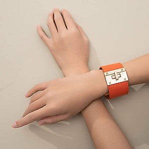 Rantanto Braid Leather Wrap Bracelet Trendy Stackable Crystal Cuff Boho Gold Heart Bracelet Jewelry Gift For Women, Wide Orange