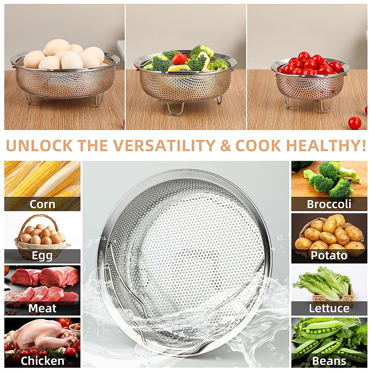YENXIKU Vegetable Steamer Basket for Pot - Perfect Dumpling Steamer, Food Steamer & Instant Pot Accessories | Essential Stainless Steel Food Steamer for Cooking, Steamer Insert for Pot (3 Qt)