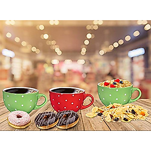 Bruntmor | Large Coffee Mug - 24 Oz Polka Dots Mug - Ceramic Soup Mug - Large Cereal Cups with Handles - Suitable As Tea, Cocoa & Coffee Mugs - Easy-to-clean - Comfortable Handle