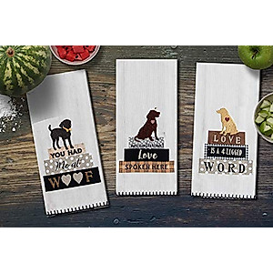 18TH STREET GIFTS Dog Decor Dish Towels - Set of 3 100% Cotton Tea Towels for Dog Lovers and Dishwasher Magnet - Dog Mom Gifts for Women - Dog Themed Gifts - Dog Kitchen Decor