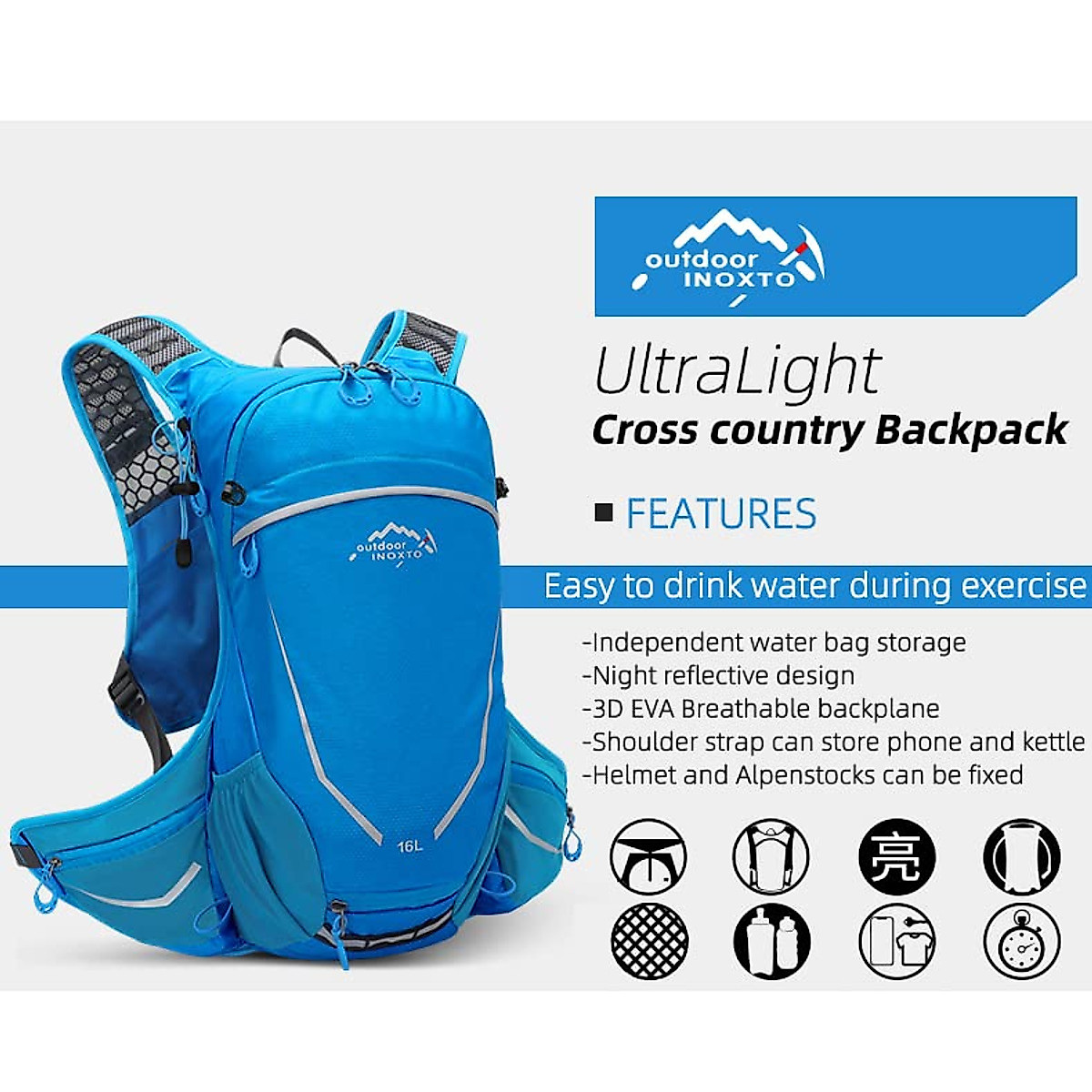 MANFS Portable waterproof hiking backpack 16L, with rainproof cover, outdoor sports travel day bag, for bicycle skiing (young)