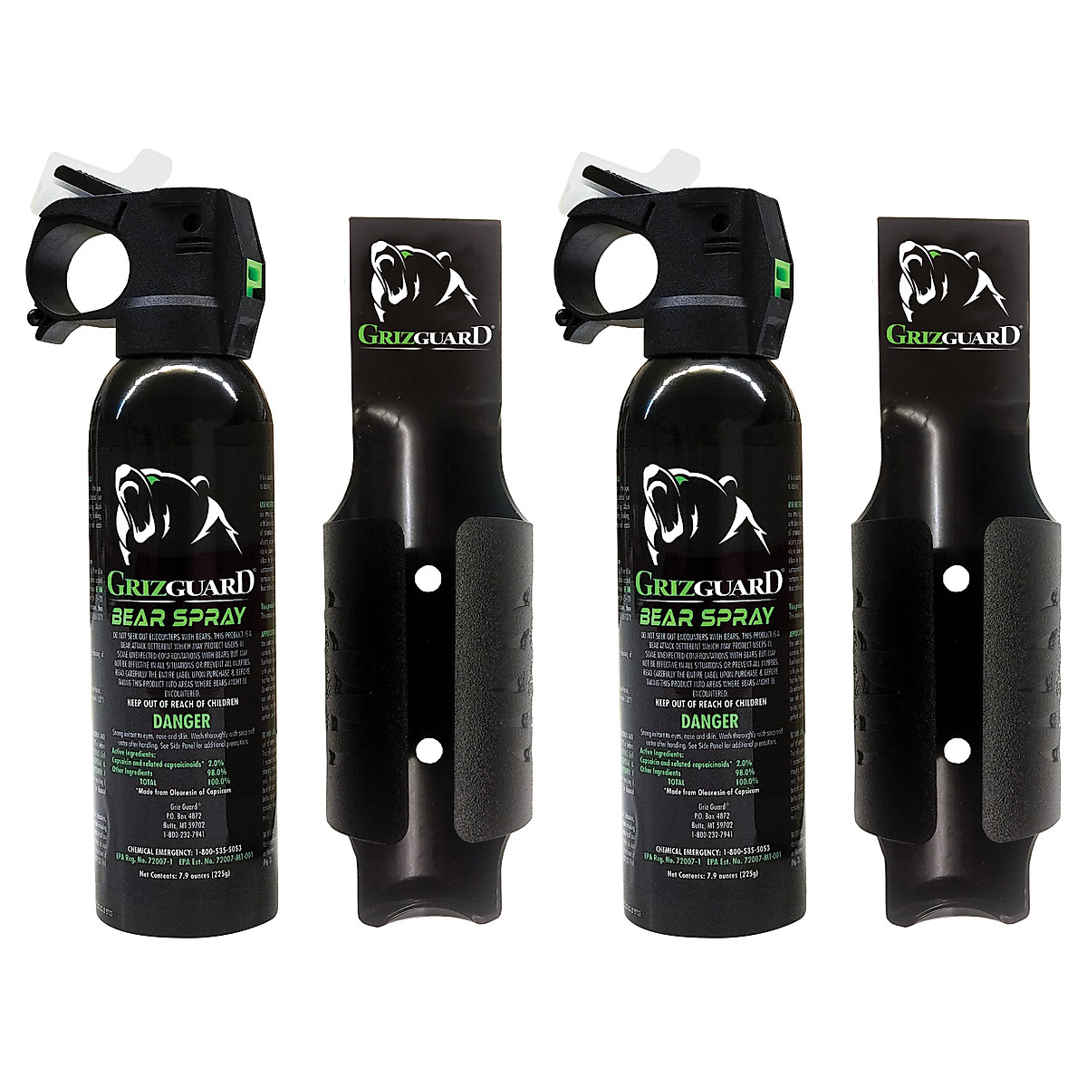 Griz Guard Bear Spray (2 Pack) -Strongest Formula Allowed by EPA, Includes (2) Griz Guard Holsters(Griz #2)