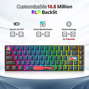 Ussixchare 65 Percent Mechanical Gaming Keyboard 68 Keys RGB Gaming Keyboard with Red Switch Wired Keyboard for Windows PS4/5 Xbox Gamers(68 Monster)