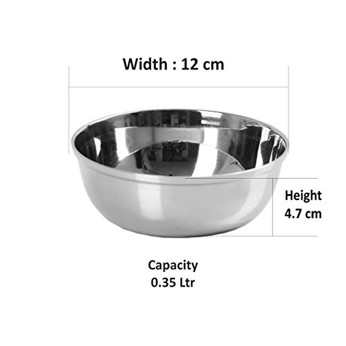 Sumeet Stainless Steel Heavy Gauge Bowl/Wati set with Mirror Finish 12cm Dia (350 Ml) - Set of 6pc