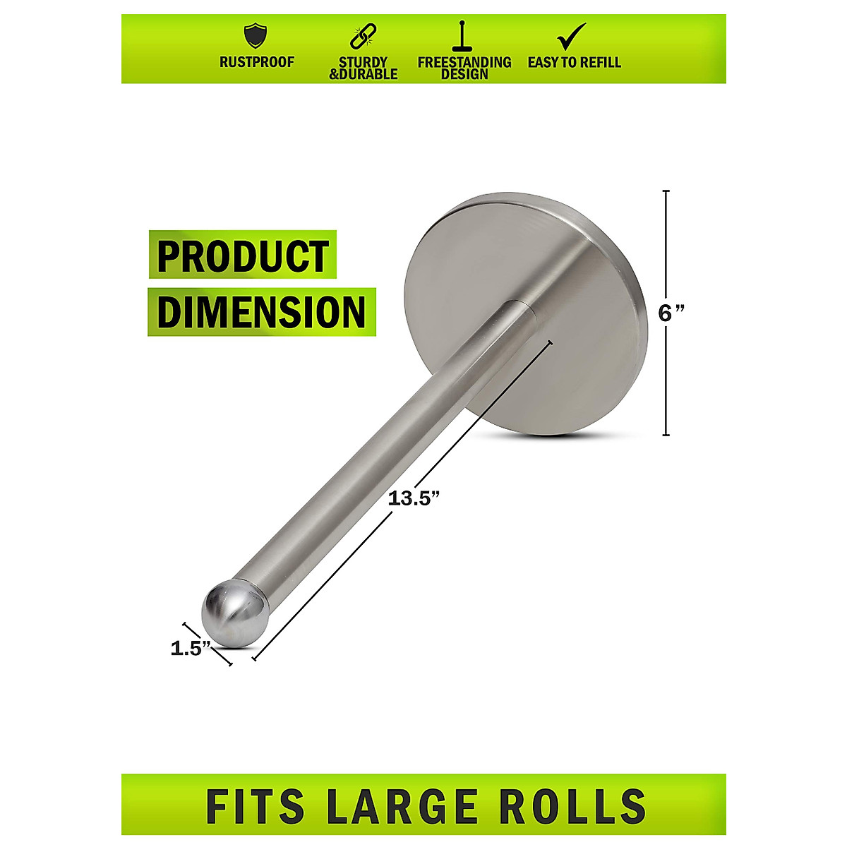 Totally Kitchen Weighted Paper Towel Holder | Single Tear Standing Paper Towel Holder | Durable Metal Construction | Ball Design