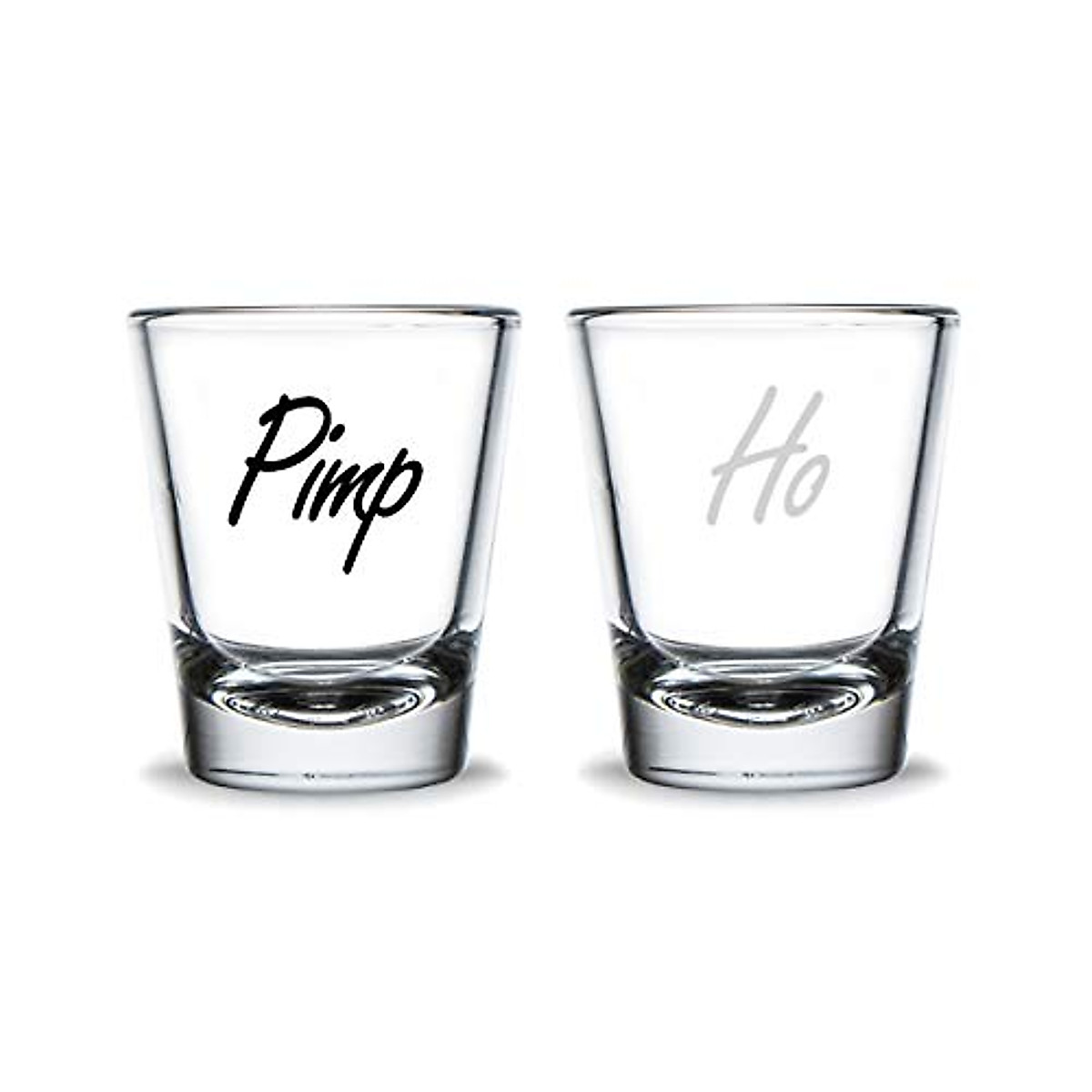 PIMP & HO Shot Glass (Set of 2) Novelty Gifts for Women/Men- Engagement gift, wedding gift, Unique Birthday Present Gift for Her, Him, Wife, Girlfriend, Boyfriend, Gag Gift for Couples-USA Made