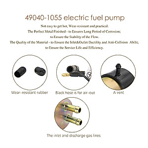 49040-1055 Electric Fuel Pump 12V for Kawasaki Mule Fuel Pump KAF620 Replaces for Kawasaki Mule 3010 3000 3020 2500 2510 2520 1000 (8mm In/Outlet), Mule Fuel Pump