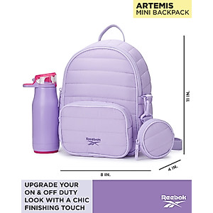 Reebok Women's Backpack - Artemis Quilted Shoulder Purse - Travel Gym Bag for Kids, Teens, and Adults, Size One Size, Pastel Lilac