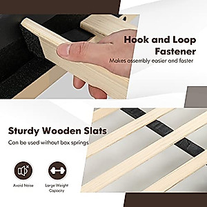 GOFLAME King Bed Frame, Modern Upholstered Platform Bed with Adjustable Headboard, Solid Wooden Slat Support, Faux Leather Luxury Reclining Bed Frame, No Box Spring Needed