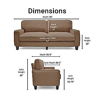 Serta Palisades 78" Track Arm Sofa, Easy Care Polyester, Soft Pillow Back, Pocket Coil Seat Cushions, Removable Covers, Loveseat or Couch for Small Spaces, Living Rooms or Bedrooms, Tan