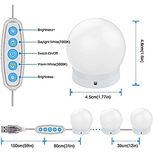 sylvwin Vanity Mirror Lights,Hollywood Style Mirror Lights Kit Dimmable LED Bulbs,Vanity Makeup Light for Dressing Mirror(USB Cable,Not Include Mirror) (10 Bulbs)