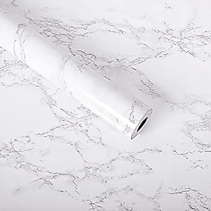 Marble Contact Paper 15.8" x197" Grey/White Wallpaper Marble Peel and Stick Countertops for Kitchen Waterproof Vinyl Self Adhesive Wallpaper Bathroom Cabinet Furniture Desk UpgradeThicker
